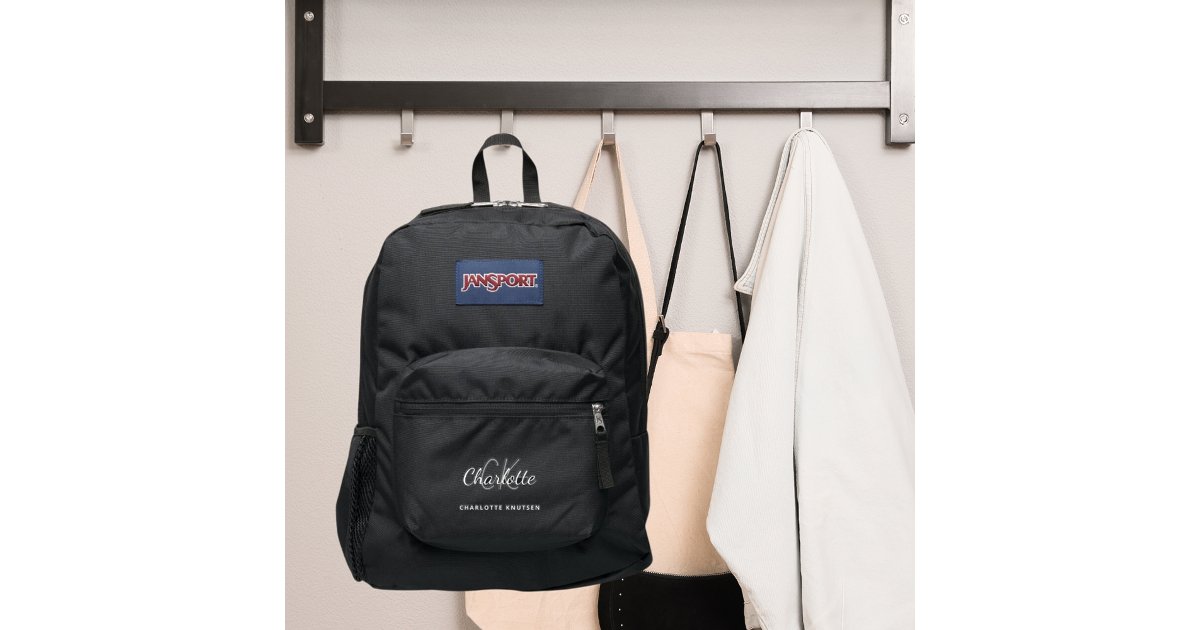 Black white monogram initials name script JanSport backpack | Zazzle