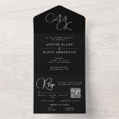 Black & White Monogram Minimalist QR Code RSVP All In One Invitation | Zazzle