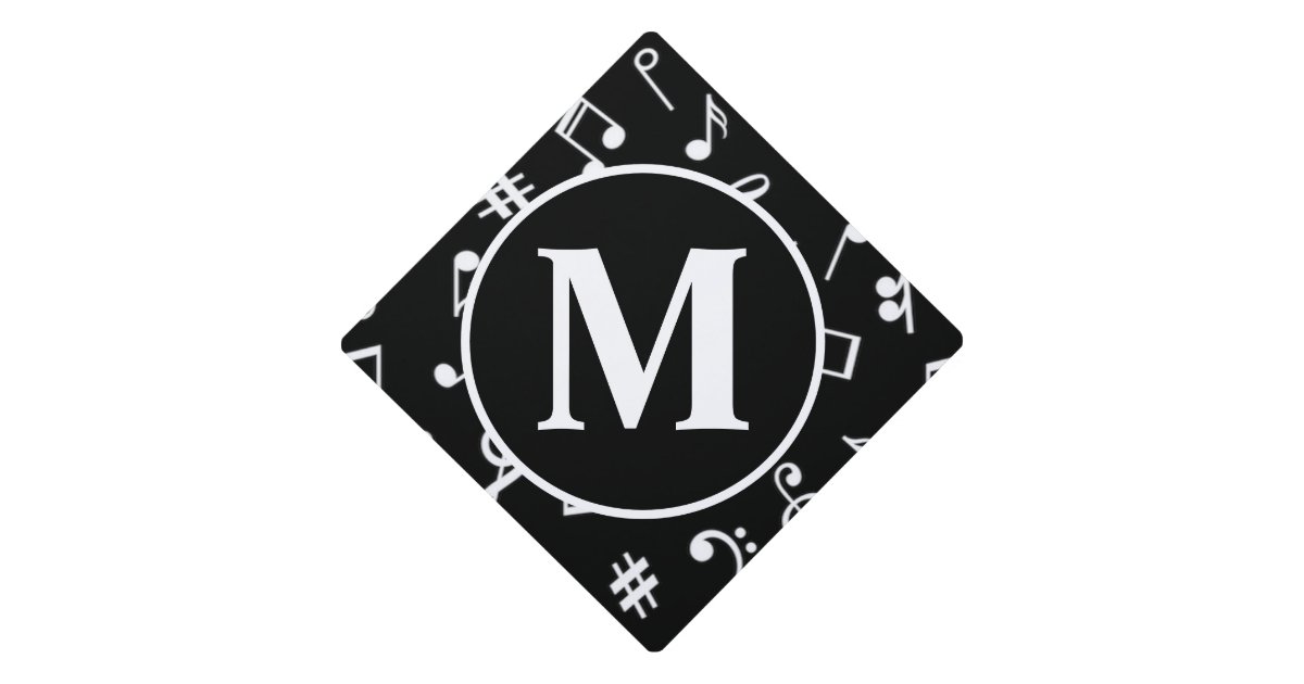 Black & White Monogram Music Note Graduation Cap Topper | Zazzle