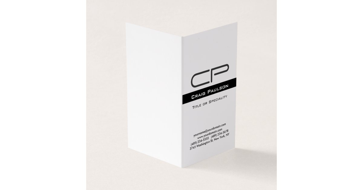 Black White Monogram Name Address Details Business Card | Zazzle