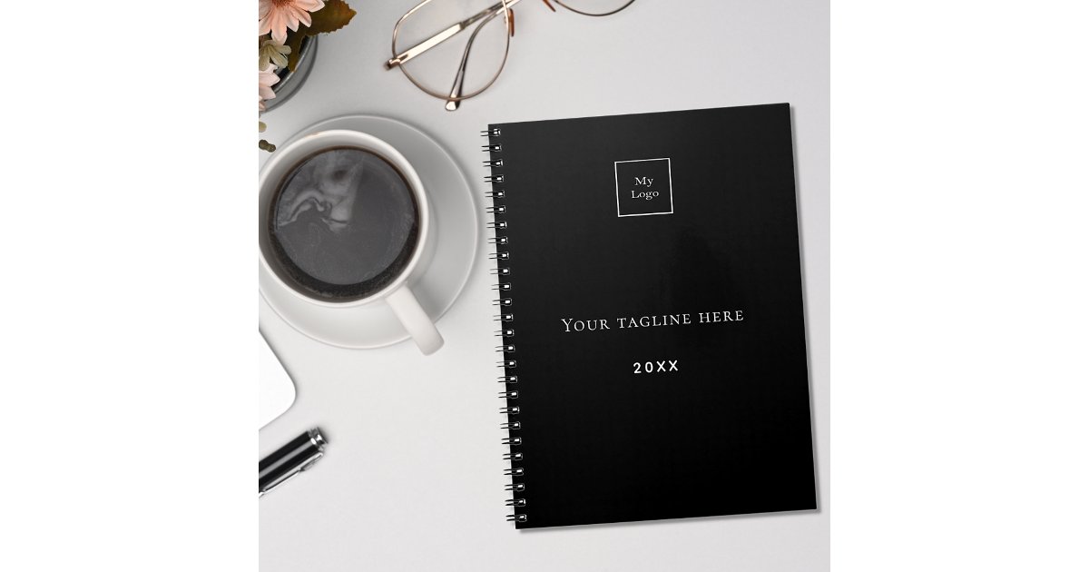 Black white monogram name logo business notebook | Zazzle