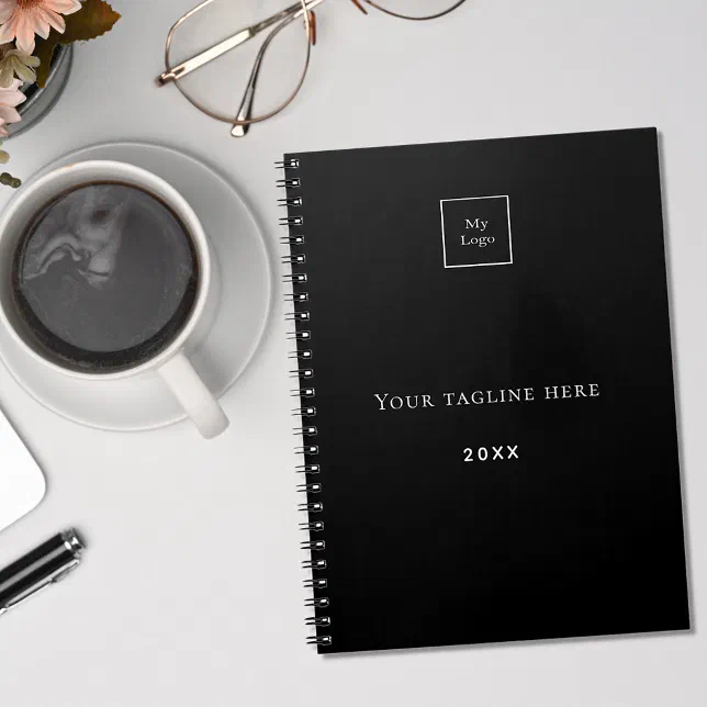 Black white monogram name logo business notebook | Zazzle