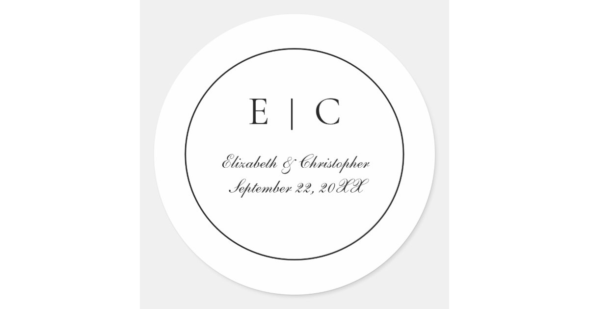 Black White Monogram Script Traditional Wedding Classic Round Sticker