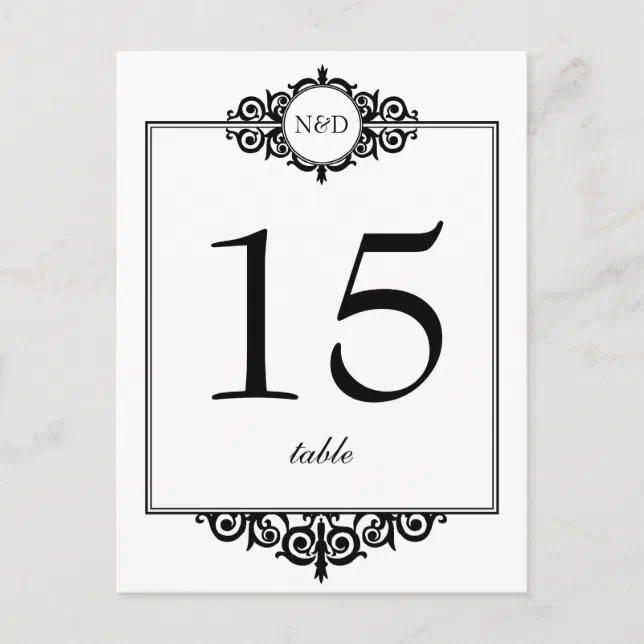 Black white monogram wedding table number card | Zazzle