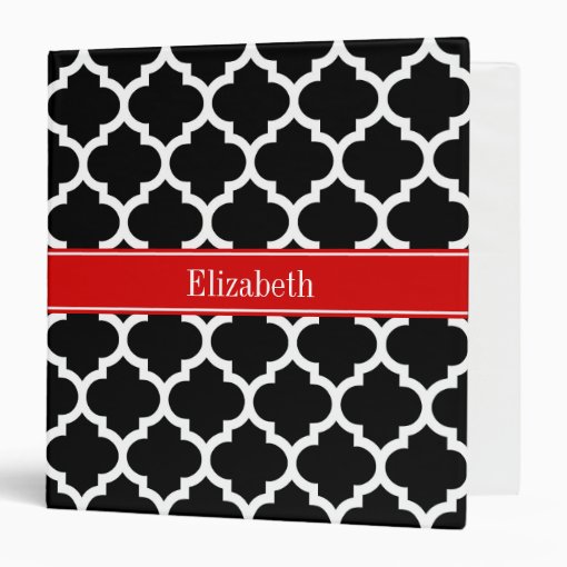 Black White Moroccan #5 Red Name Monogram Binder | Zazzle