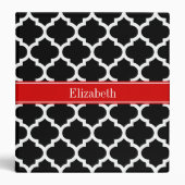 Black White Moroccan #5 Red Name Monogram Binder | Zazzle