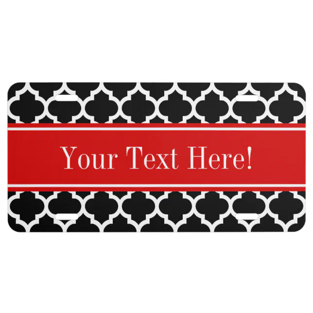 Black White Moroccan #5 Red Name Monogram License Plate | Zazzle