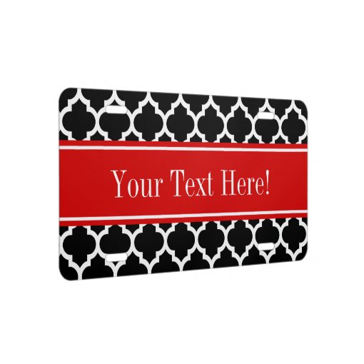 Black White Moroccan #5 Red Name Monogram License Plate | Zazzle