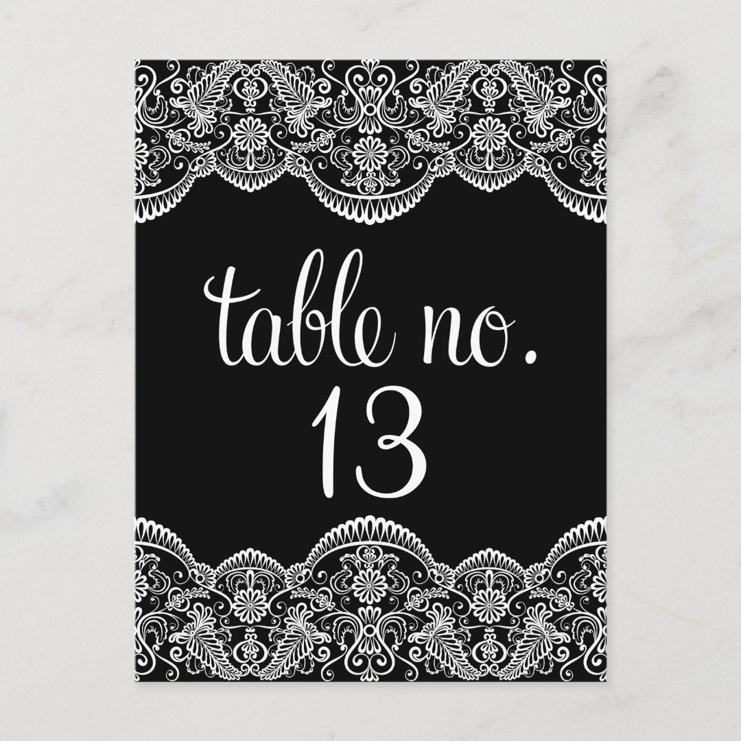 Black & White Moroccan Lace Table Number Postcard | Zazzle