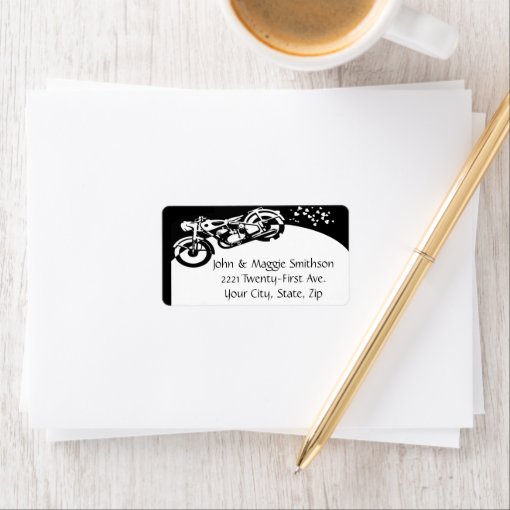 Black & White Motorcycle Address label | Zazzle