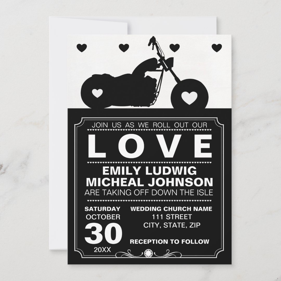 Black & White Motorcycle Biker Silhouette Wedding Invitation | Zazzle
