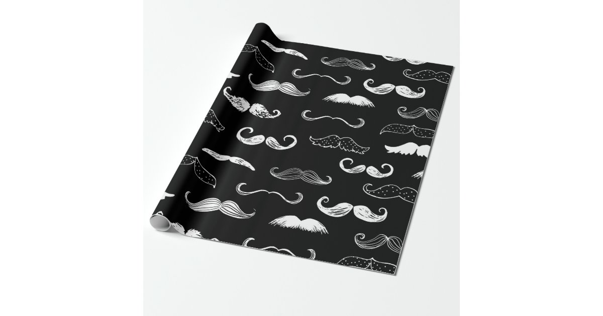 Black & White Moustache Seamless Repeat Background Wrapping Paper | Zazzle