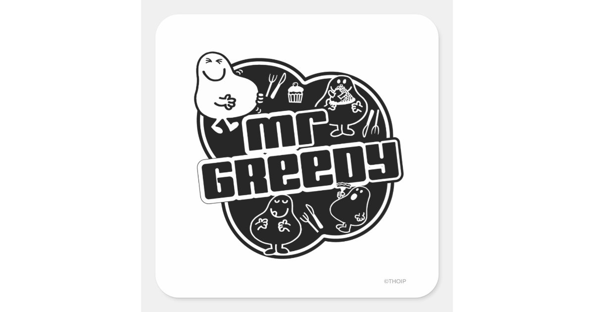 Black & White Mr. Greedy Square Sticker | Zazzle