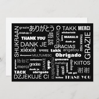 Black White Multilingual Thank You Card | Zazzle