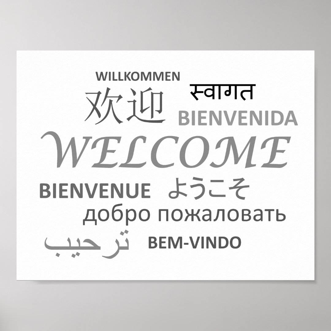 Black & White Multiple Language Welcome Poster | Zazzle