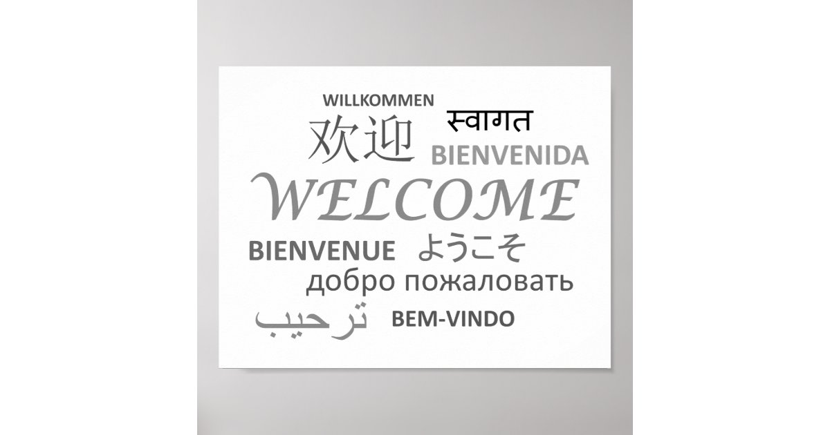 Black & White Multiple Language Welcome Poster | Zazzle