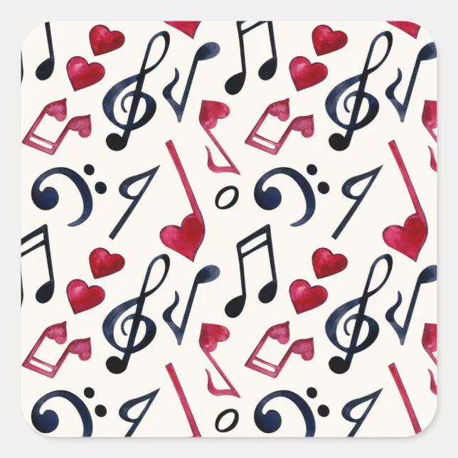 Black & White Music Notes & Symbols Square Sticker | Zazzle