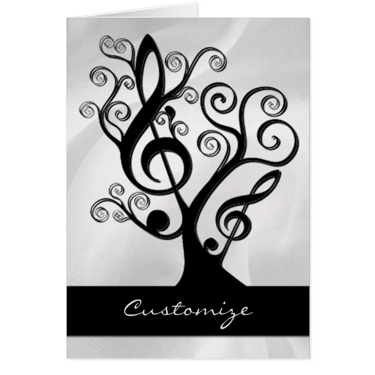 Black & White Music Treble Clef Tree Card | Zazzle