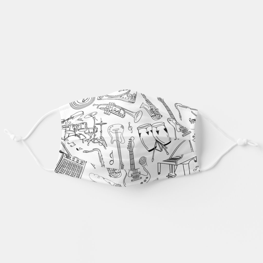 Black, White Musical Instruments Face Mask | Zazzle