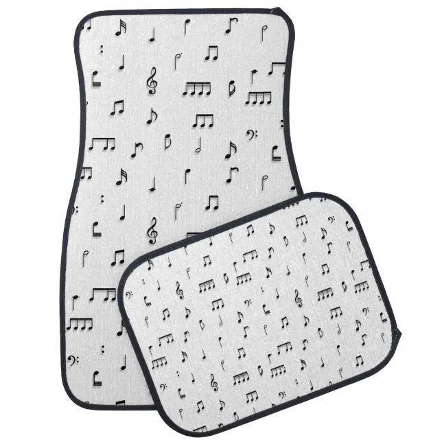 Black & White Musical Notes Symbol Pattern Car Floor Mat | Zazzle