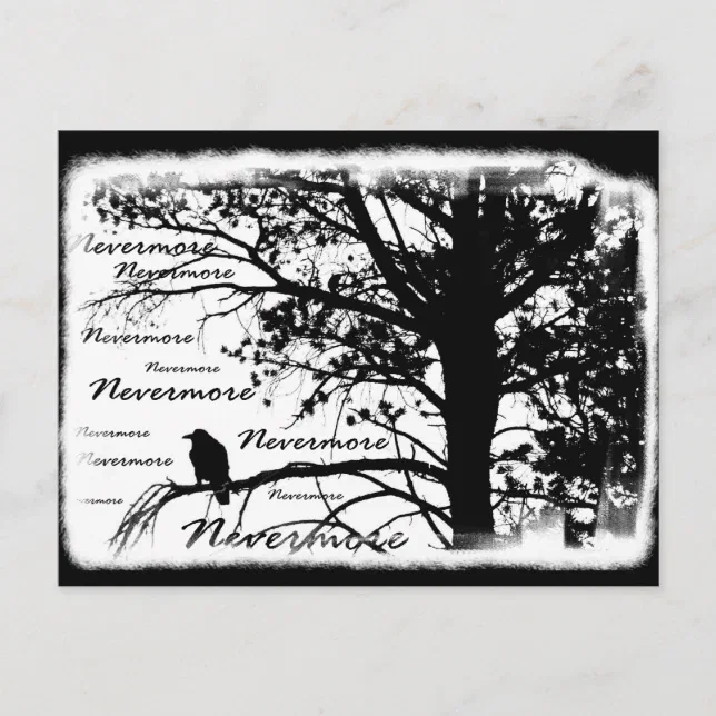 Black & White Nevermore Raven Silhouette Tree Postcard | Zazzle