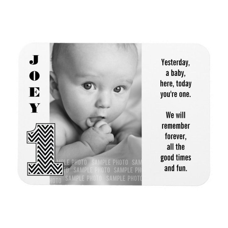 Black White Number One 1 Baby Photo Magnet | Zazzle