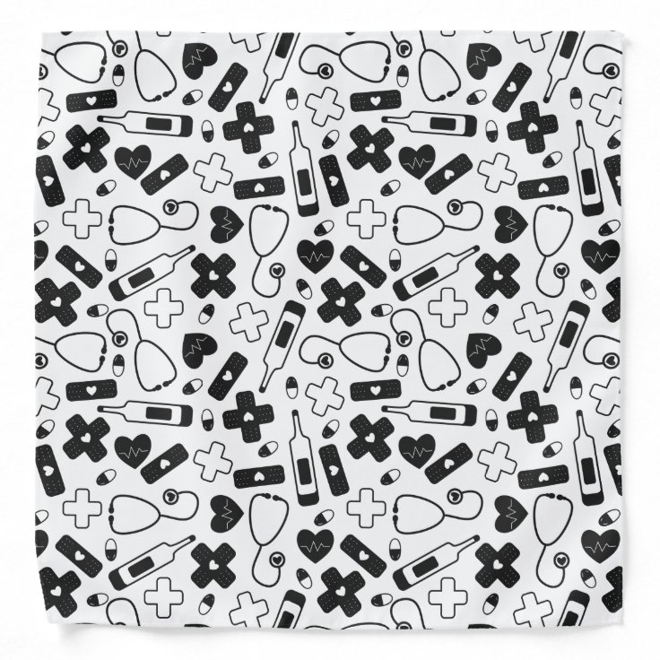 Black & White Nurse Doctor Medical Pattern Bandana | Zazzle