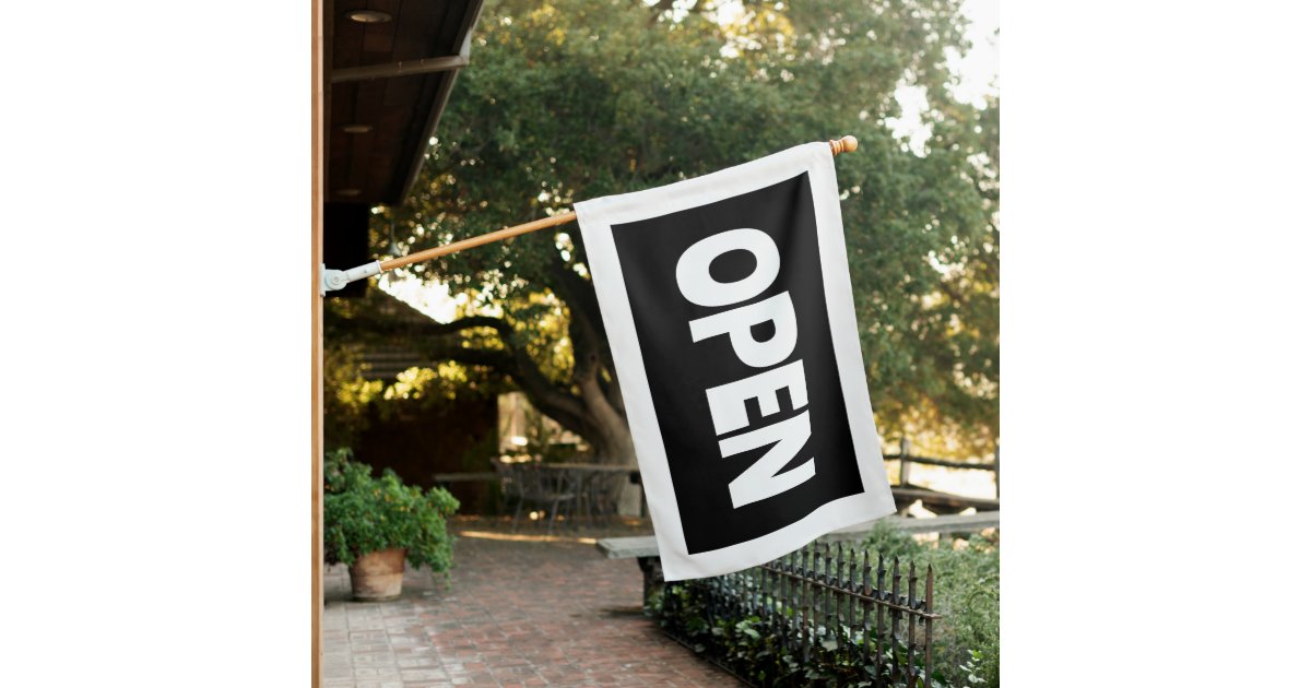 BLACK & WHITE OPEN SIGN FLAG | Zazzle