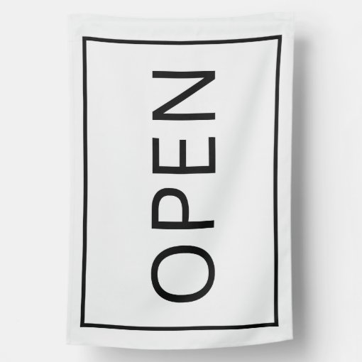 Black & White Open Sign Modern Small Business Flag | Zazzle