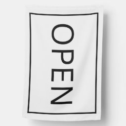 Black & White Open Sign Modern Small Business Flag | Zazzle