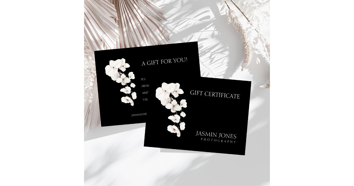 Black White Orchids Business Gift Certificate | Zazzle