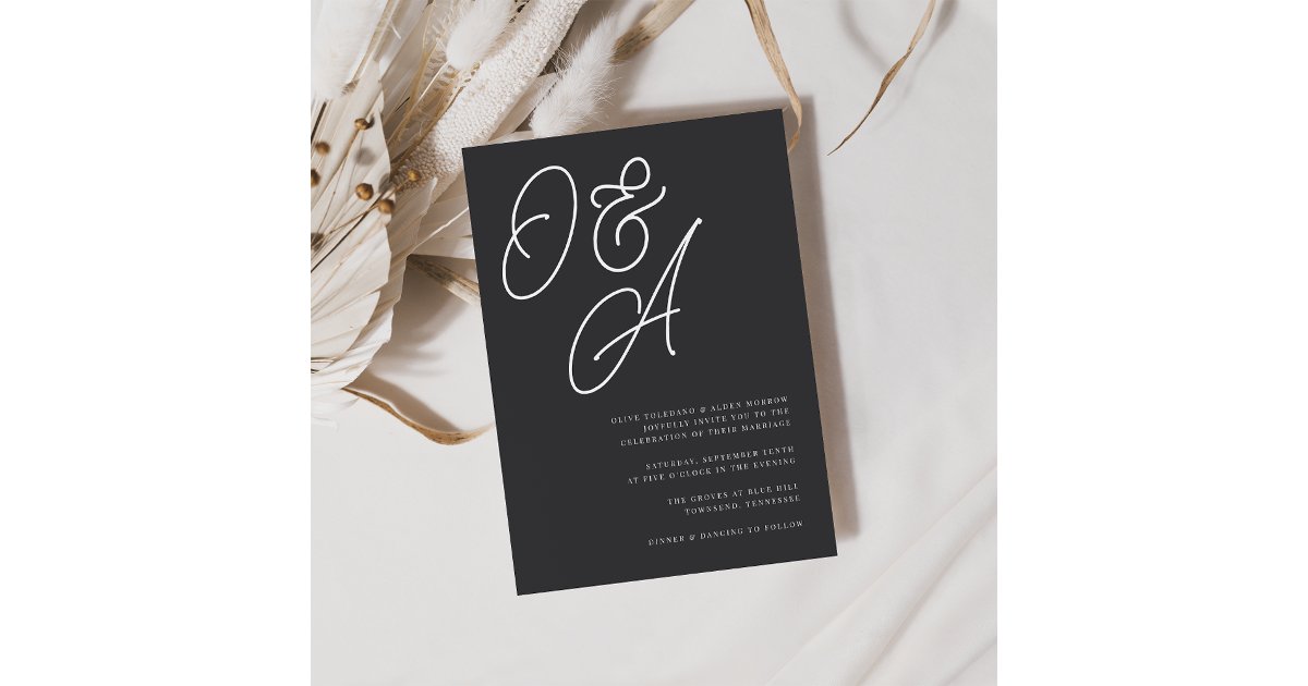 Black & White Oversized Script Monogram Wedding Invitation | Zazzle