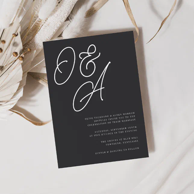 Black & White Oversized Script Monogram Wedding Invitation | Zazzle