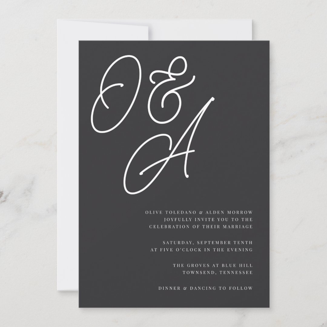 Black & White Oversized Script Monogram Wedding Invitation | Zazzle