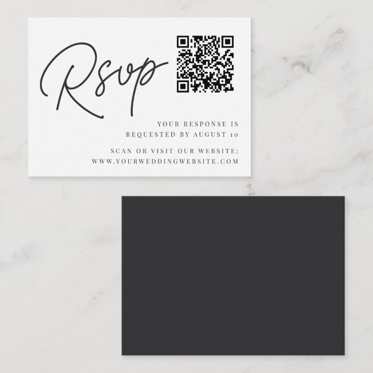 Black & White Oversized Script QR Code RSVP Enclosure Card | Zazzle