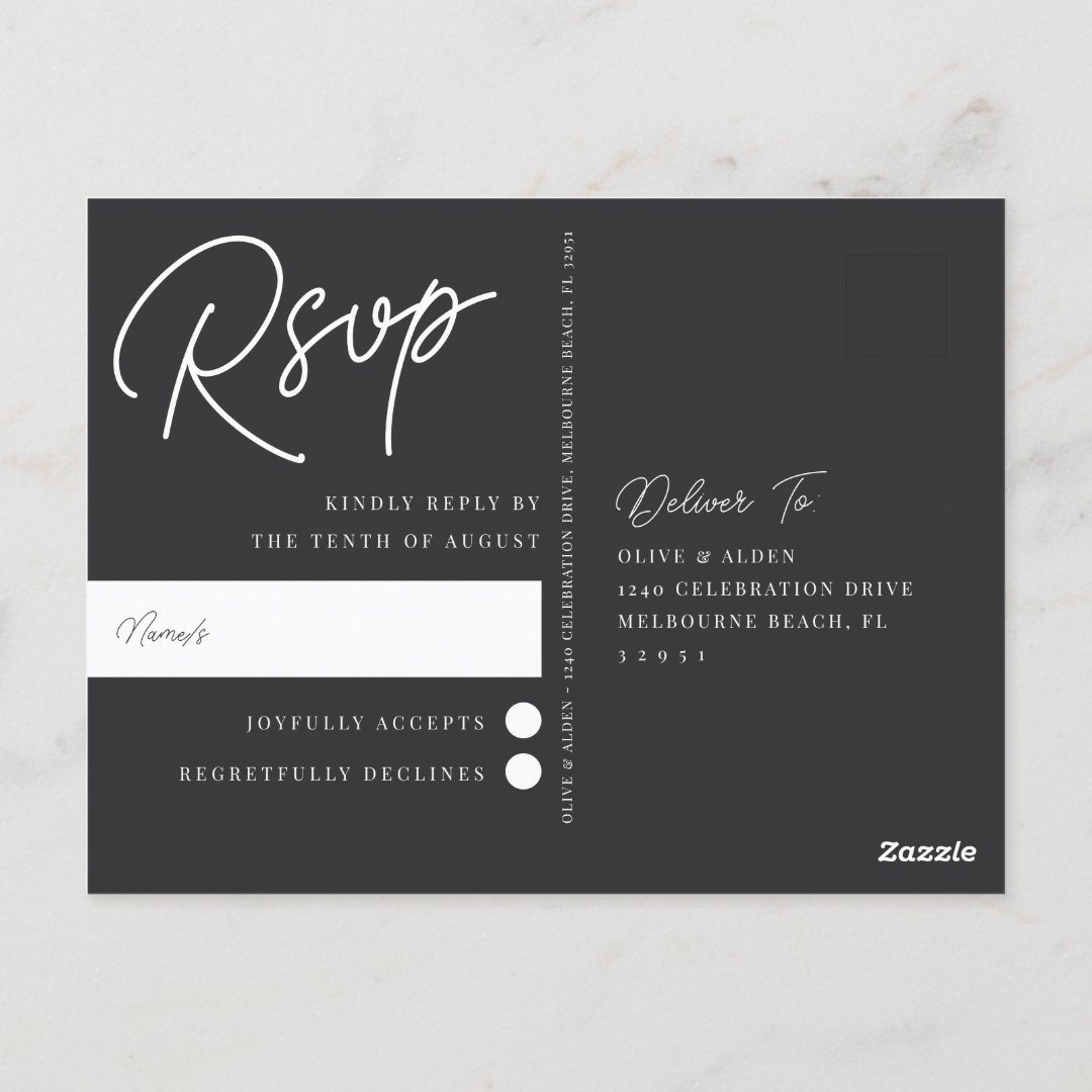Black & White Oversized Script RSVP Postcard | Zazzle