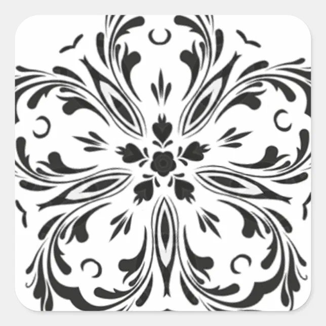 Black White Paisley Look Star Design Square Sticker | Zazzle
