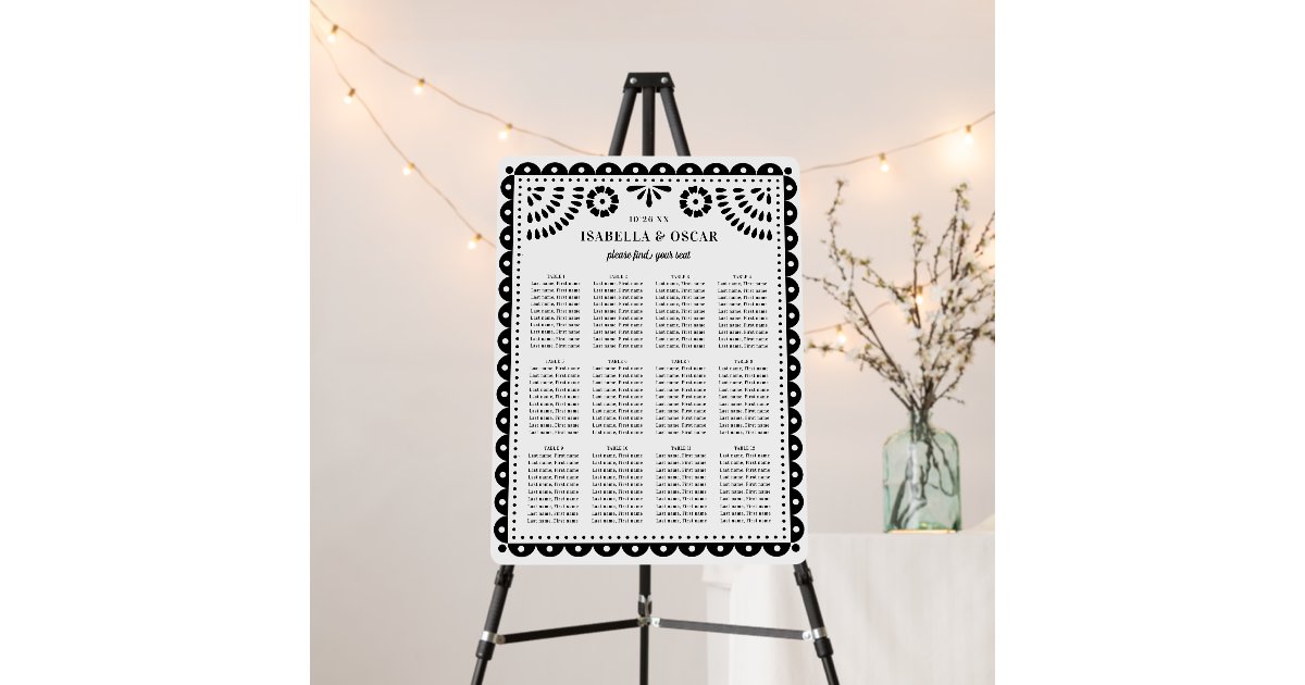 Black + White Papel Picado Wedding Seating Chart Foam Board | Zazzle