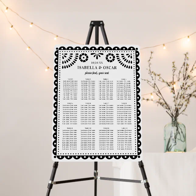 Black + White Papel Picado Wedding Seating Chart Foam Board | Zazzle