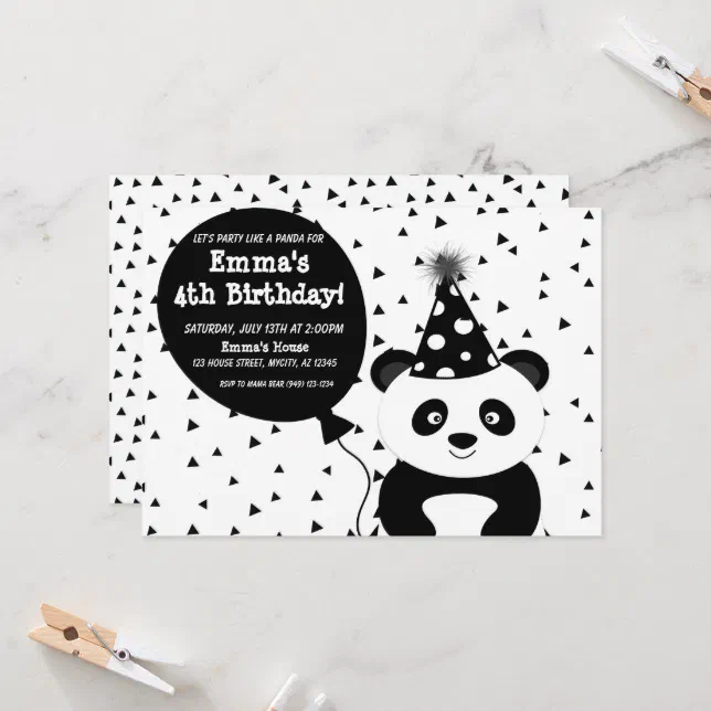 Black & White Party Like a Panda Birthday Invite | Zazzle