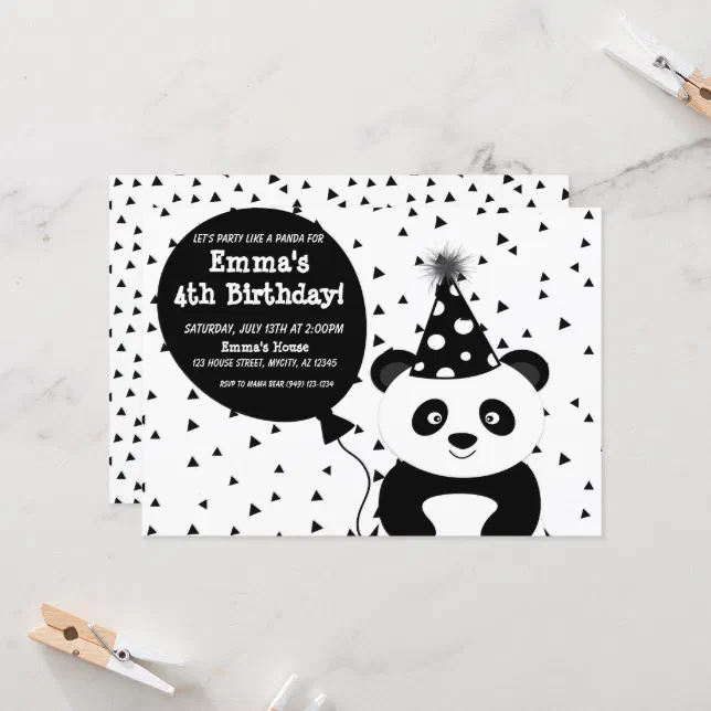 Black & White Party Like a Panda Birthday Invite | Zazzle