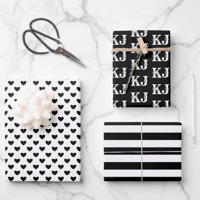 Black White Patterns Monogram4 Wrapping Paper Sheets | Zazzle.com