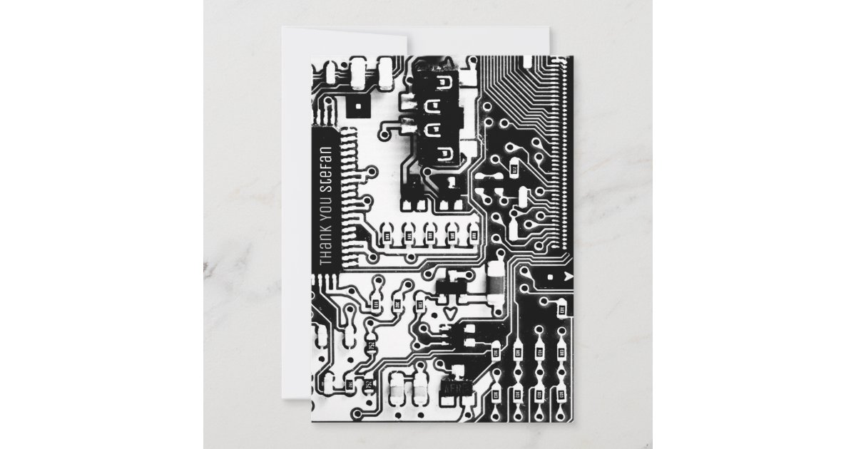 Black & white PCB board electronic printed circuit Thank You Card | Zazzle