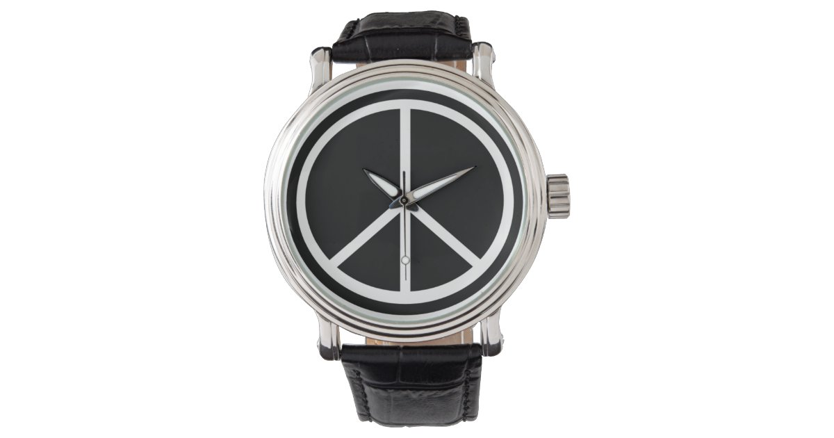 Black & White Peace Sign Watch | Zazzle