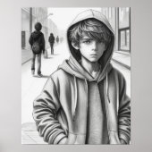 Black & White Pencil Drawing Sad Boy AI Art Poster | Zazzle