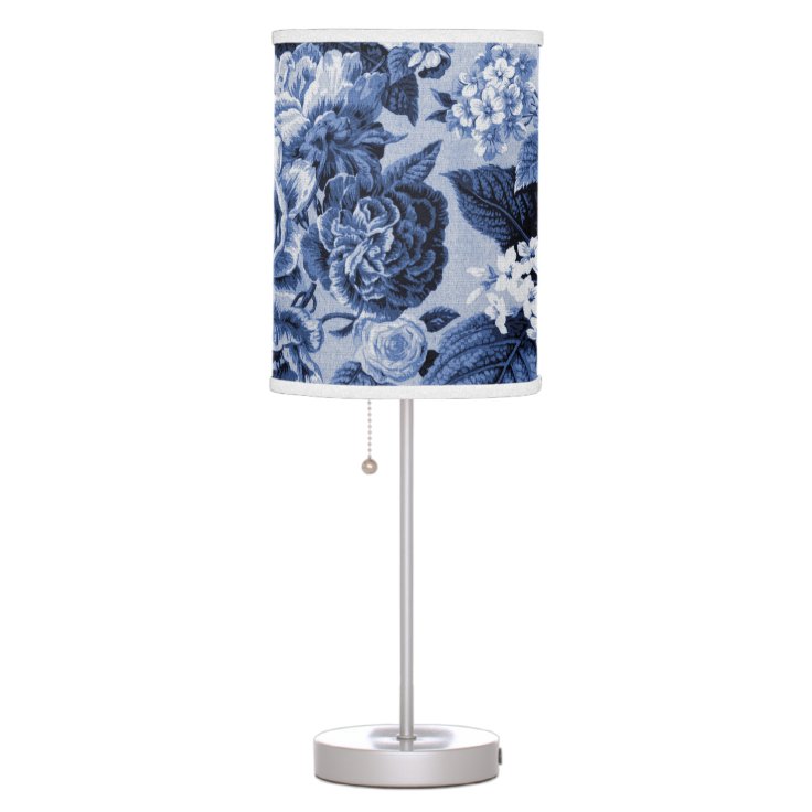 Black White Periwinkle Blue Botanical Floral Toile Table Lamp | Zazzle