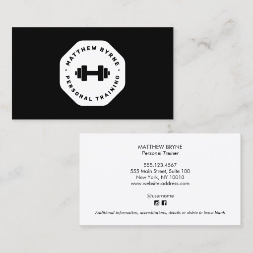 Black White Personal Trainer Training Emblem Business Card | Zazzle