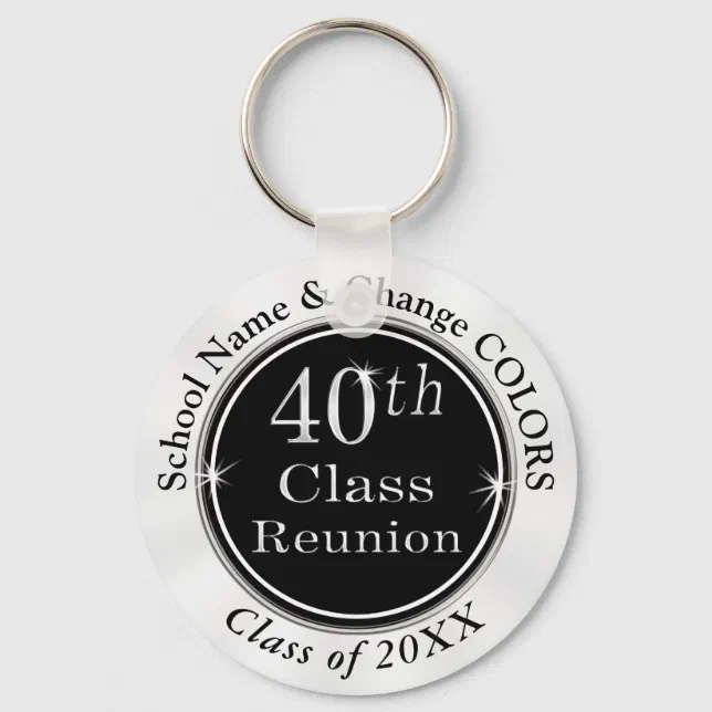 Black White Personalized 40th Class Reunion Gifts Keychain | Zazzle