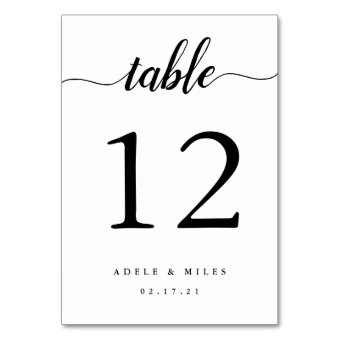 Black & White Personalized Table Number Card | Zazzle
