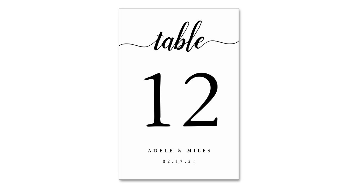 Black & White Personalized Table Number Card | Zazzle